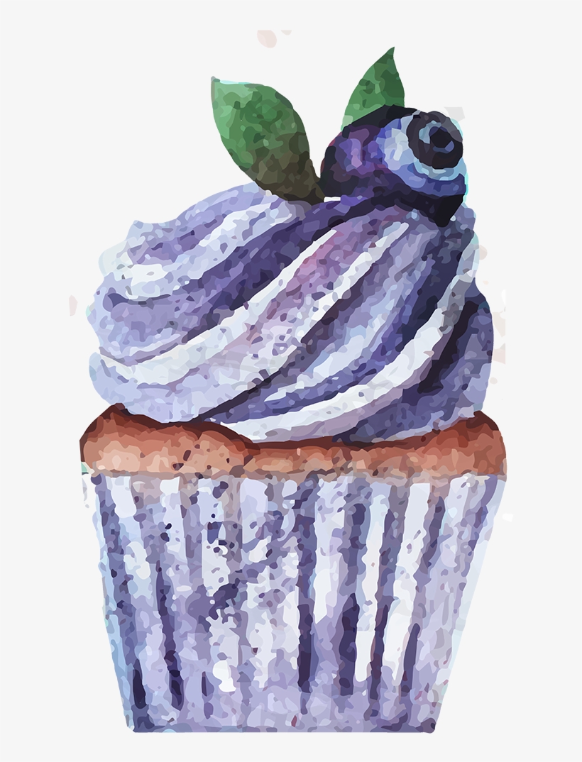 Cupcake Bakery Watercolor Painting Drawing - Purple Ice Cream Painting ...