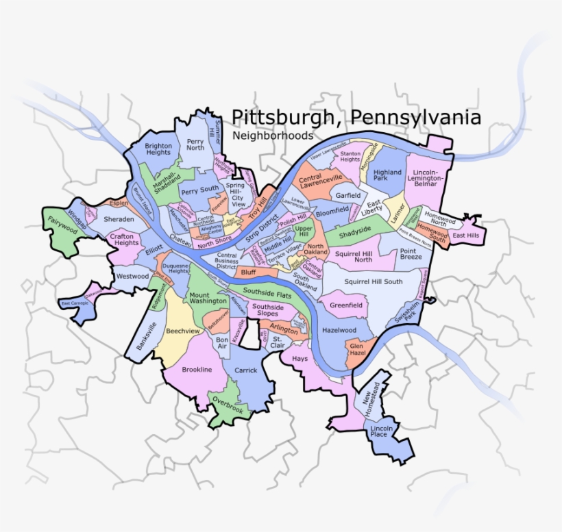 Pittsburgh Pennsylvania Neighborhoods Fade - Map Of Pittsburgh ...