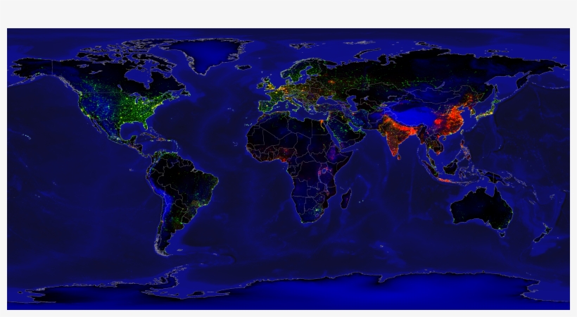 Earth Lights Vs Population Density - World Map Transparent PNG ...