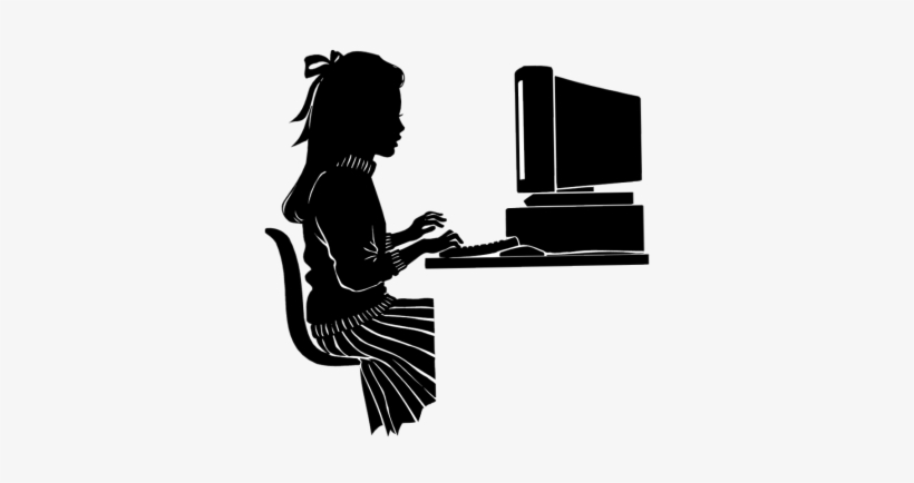 Clipart Lady At Computer