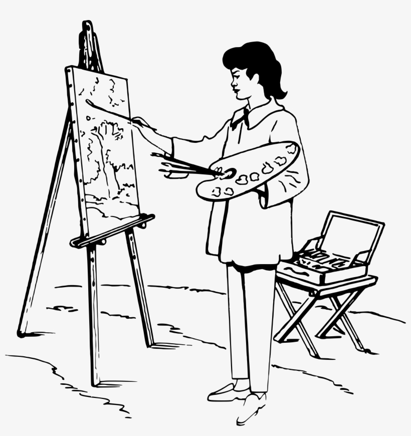 Painting Easel Artist Clip Art Watercolor Woman - Artist And Easel Line ...