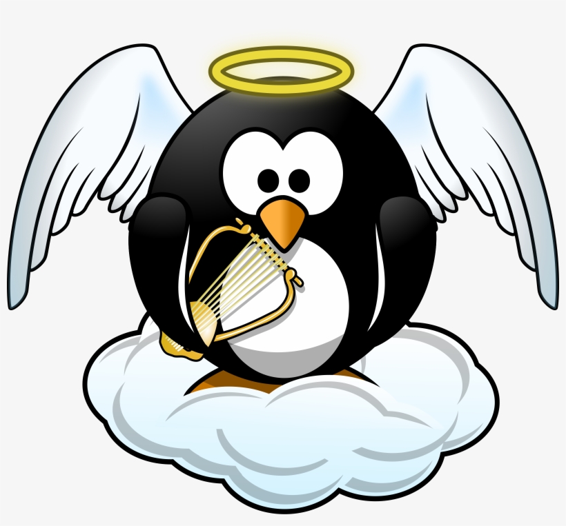 Tux Angel Animal Bird Cloud Fly Halo Harp - Angel Penguin Transparent ...