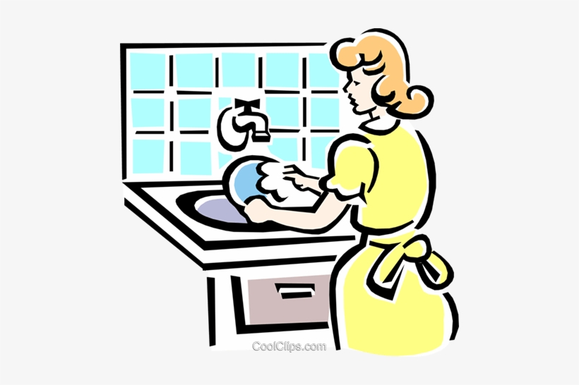 Washing Dishes Royalty Free Vector Clip Art Illustration - Cartoon ...