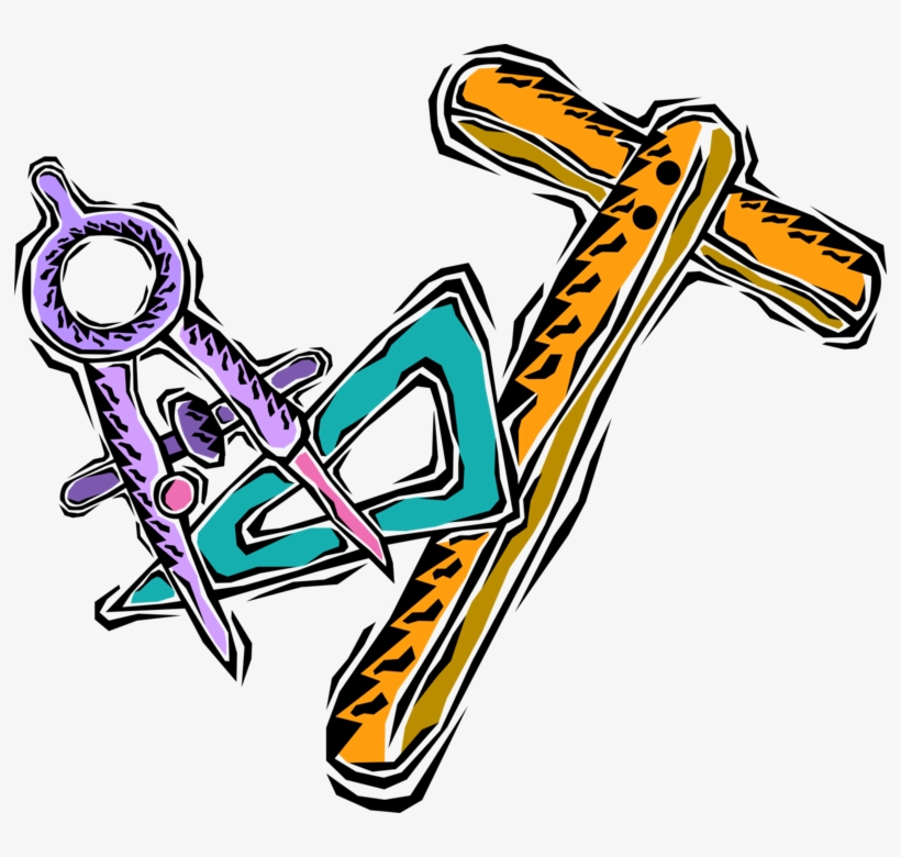 Vector Illustration Of Drafting Tools Compass, Protractor, - T Ruler ...