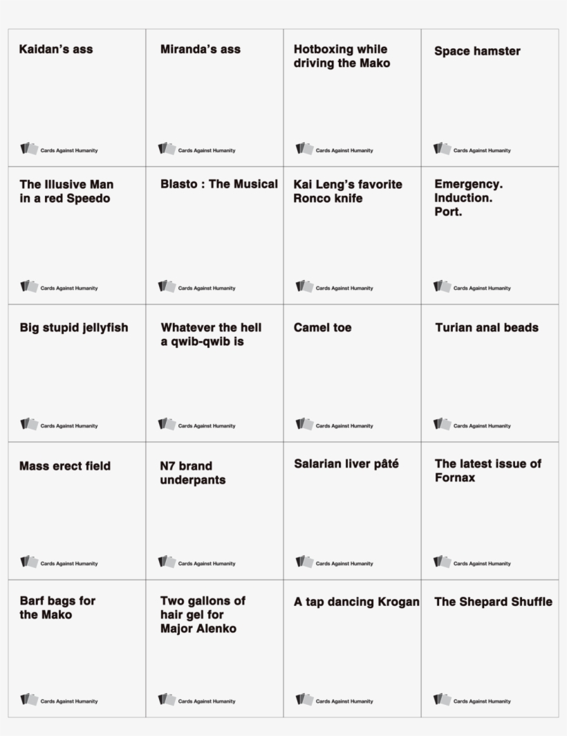 Mass Effect Cards For Cards Against Humanity Cards Against Humanity Mass Effect Cards For Cards Against Humanity Cards Against Humanity