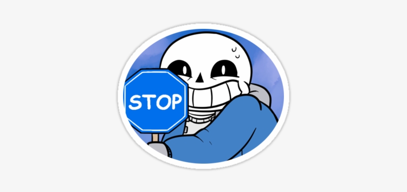 Sans Holding Stop Sign Sticker" - Sans W Blue Stop Sign Transparent PNG ...