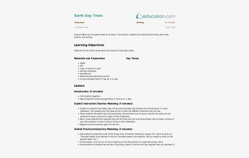 Download Earth Day Trees - Planting Trees Lesson Plan - HD Transparent ...