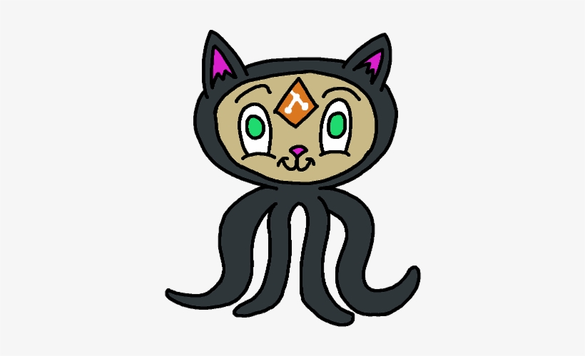 Hand Drawn Octo Cat With A Git Logo On It's Forhead - Cat Transparent ...