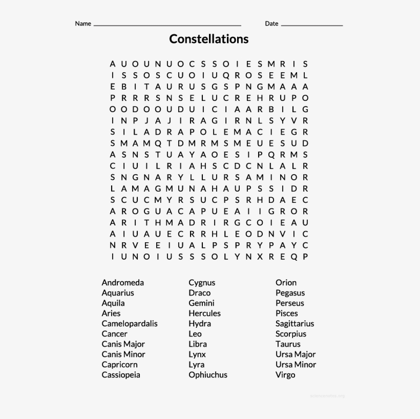 Download Constellations Wordsearch Puzzle - Word Search Year 5 - HD ...