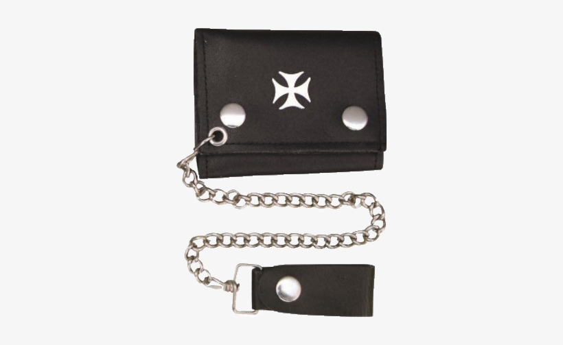 4 Inch Black Leather Chain Wallet With Iron Cross - 7634 Tri-fold ...