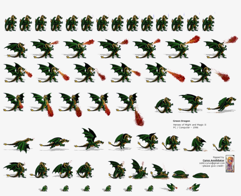 Click To View Full Size - Green Dragon Sprite Sheet Transparent PNG ...