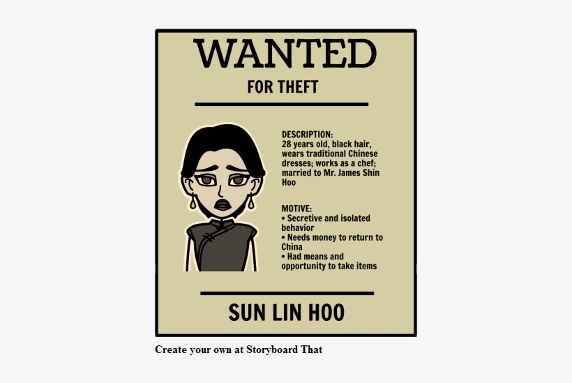 The Westing Game Wanted Poster - Sun Lin Hoo From The Westing Game ...