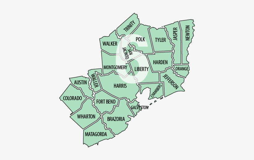 South East Texas Tcma Map Region - Region 6 Texas Map Transparent PNG ...