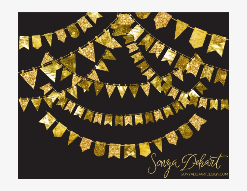 Clip Art Gold Glitter Bunting Flags - Gold Transparent PNG - 700x700 ...