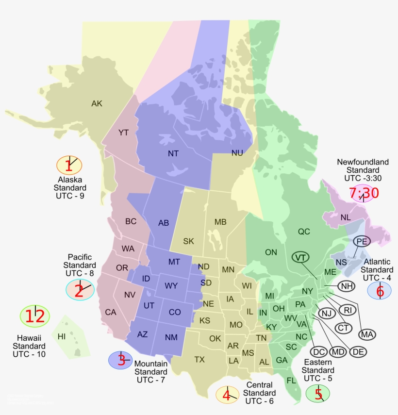 Download Usa Canada Time Zone Map Clipart Png For Web - Mappa Fusi ...