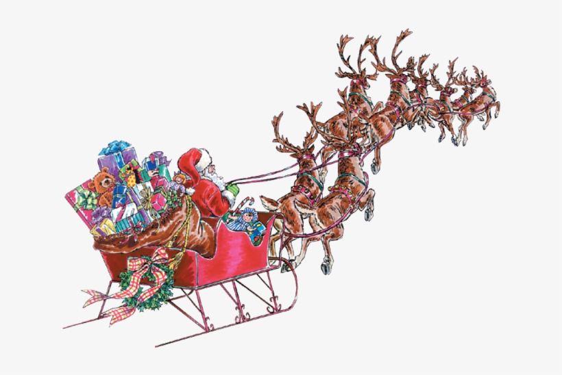 Flying Santa And Reindeer Clipart