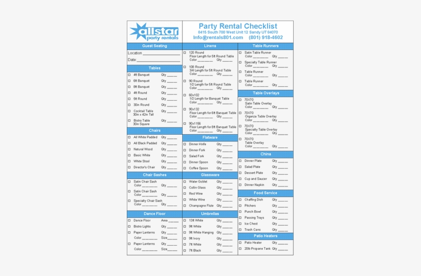 All Star Party Rentals Wedding Party Checklist Party - Party Rental ...