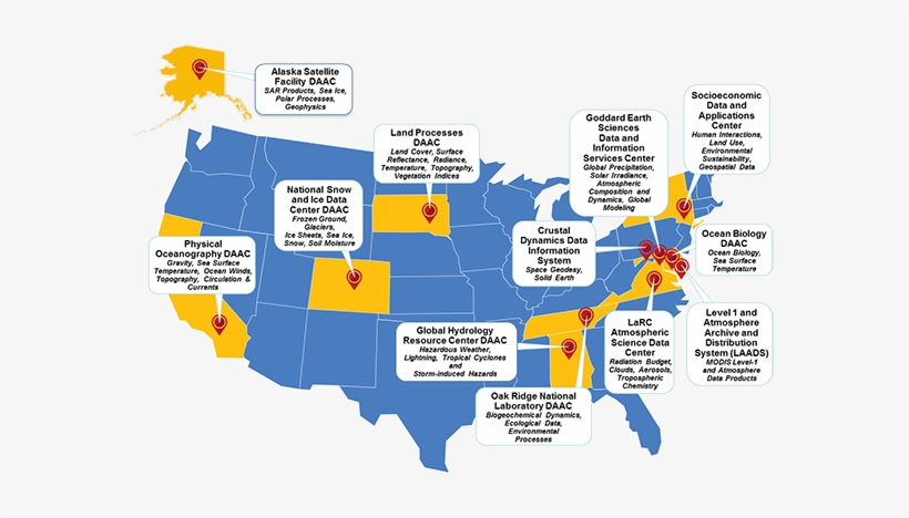Map Of The Nasa Daacs - Icsu World Data System Transparent PNG ...