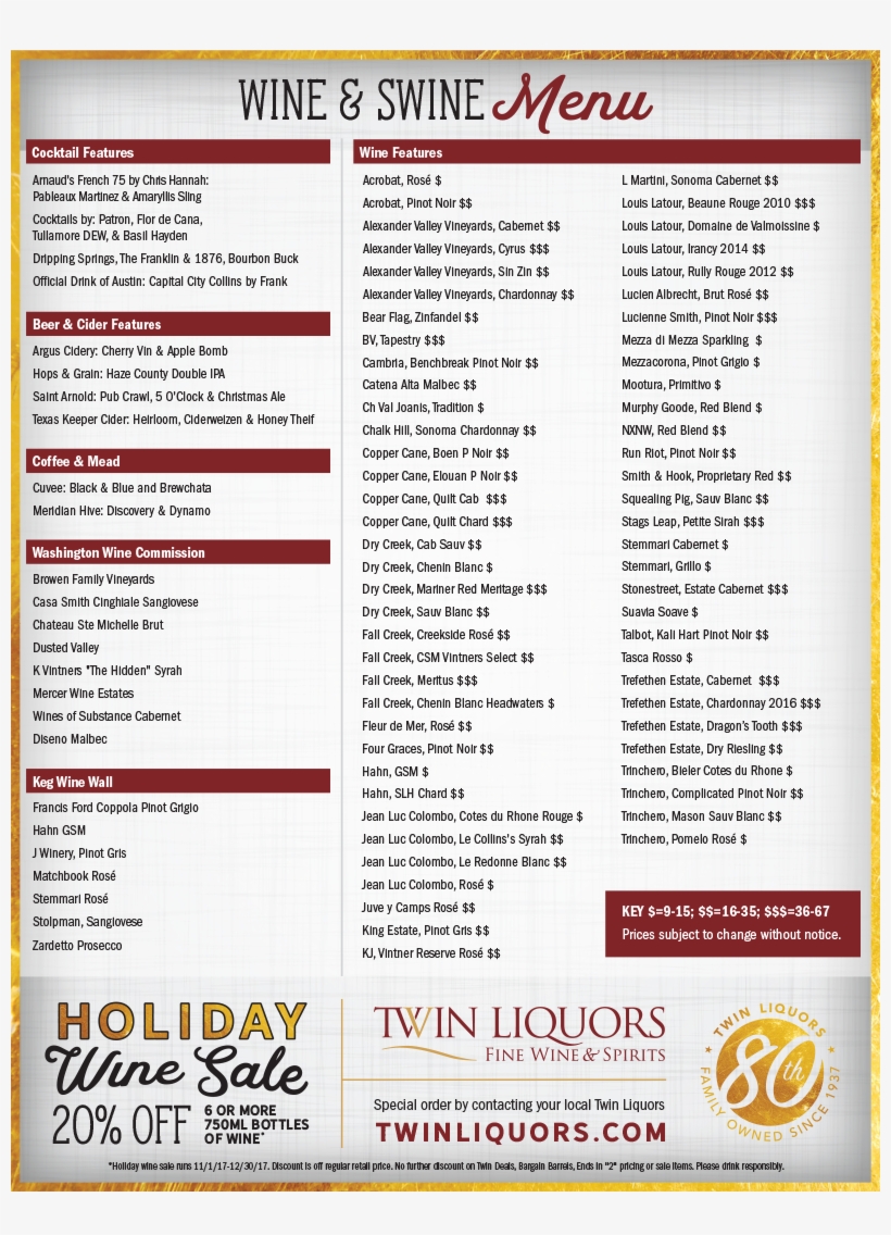 Wine & Swine Drink Menu Transparent PNG - 800x1056 - Free Download on ...
