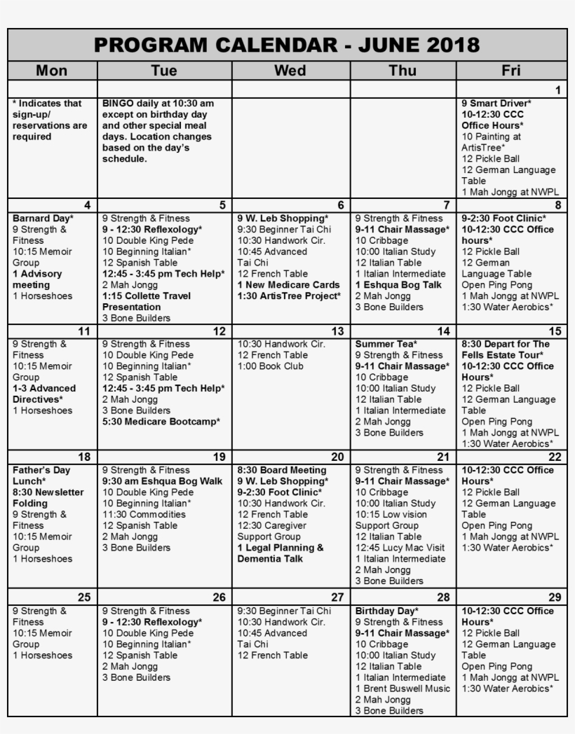 Program Calendar June 2018 - Intension To Use Tam Questions Transparent ...