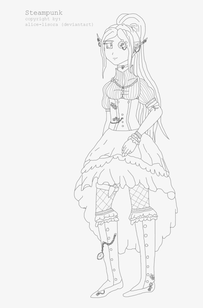 Drawn Elf Steampunk - Line Art Transparent PNG - 900x1200 - Free ...