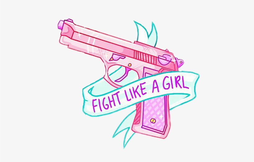 Pink Tumblr Pistola Girl Sticker - Fight Like A Girl Gun Transparent ...