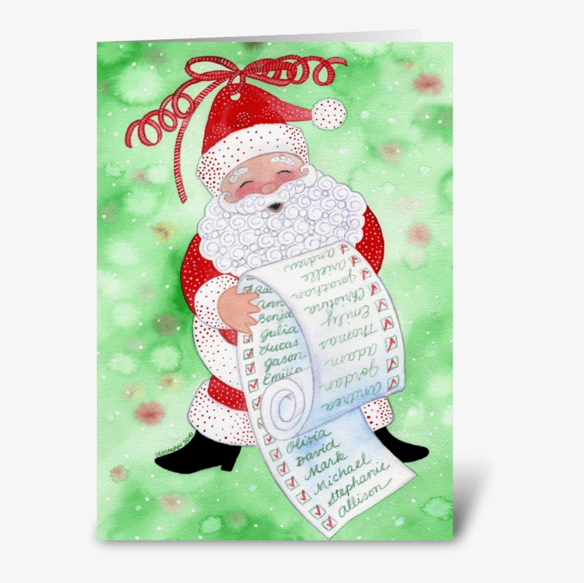 Santa & His List Christmas Card Greeting Card - Ornament Santa With ...