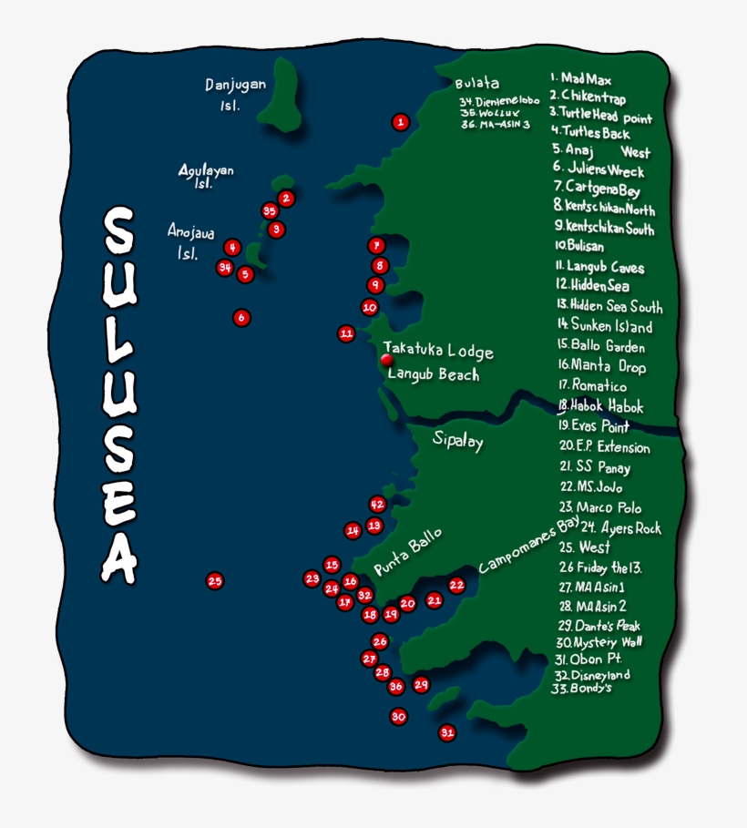 A Map Of The Divesites In Panglao - Sipalay Diving Transparent PNG ...