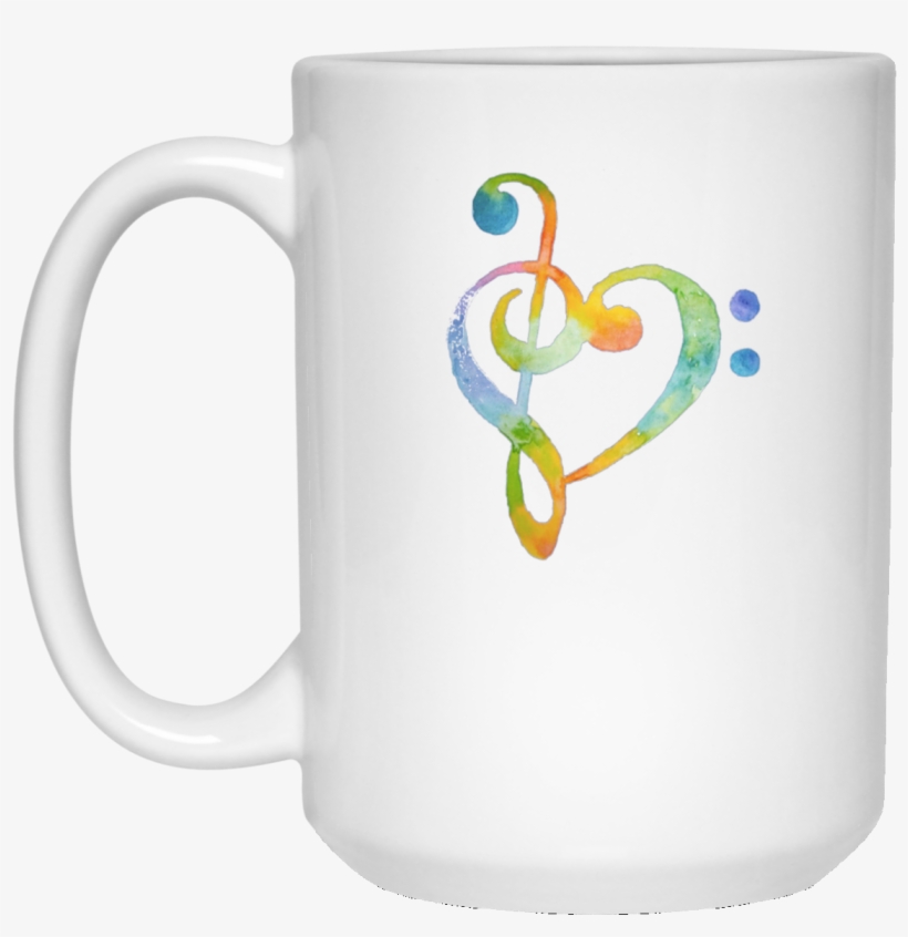 Watercolor Rainbow Heart Bass Clef Musical Note Tee - Colorful Treble ...