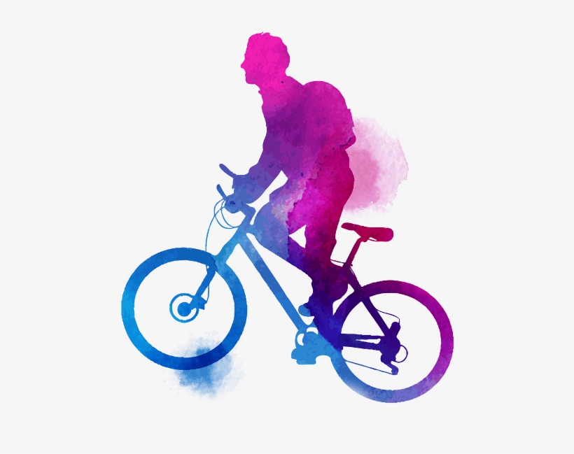 Watercolor Bike Rider2 - Man Riding Bicycle Png Transparent PNG ...