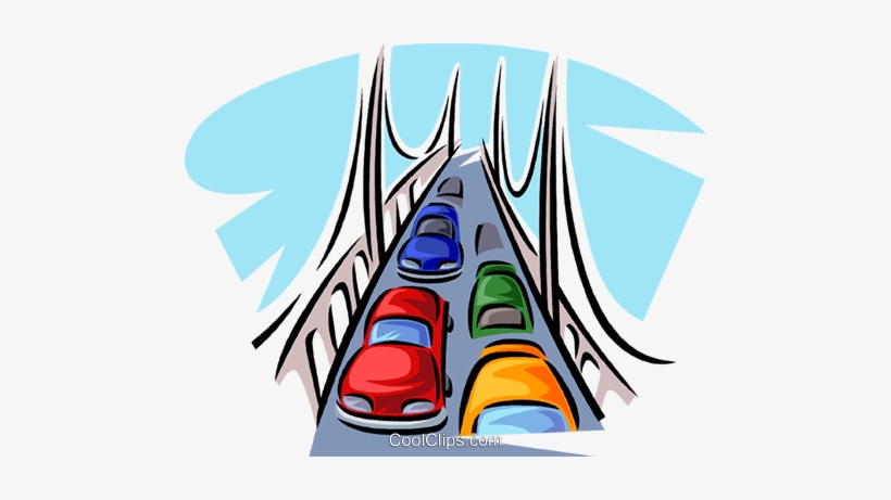 Automobiles On A Bridge Royalty Free Vector Clip Art - Cars Driving ...
