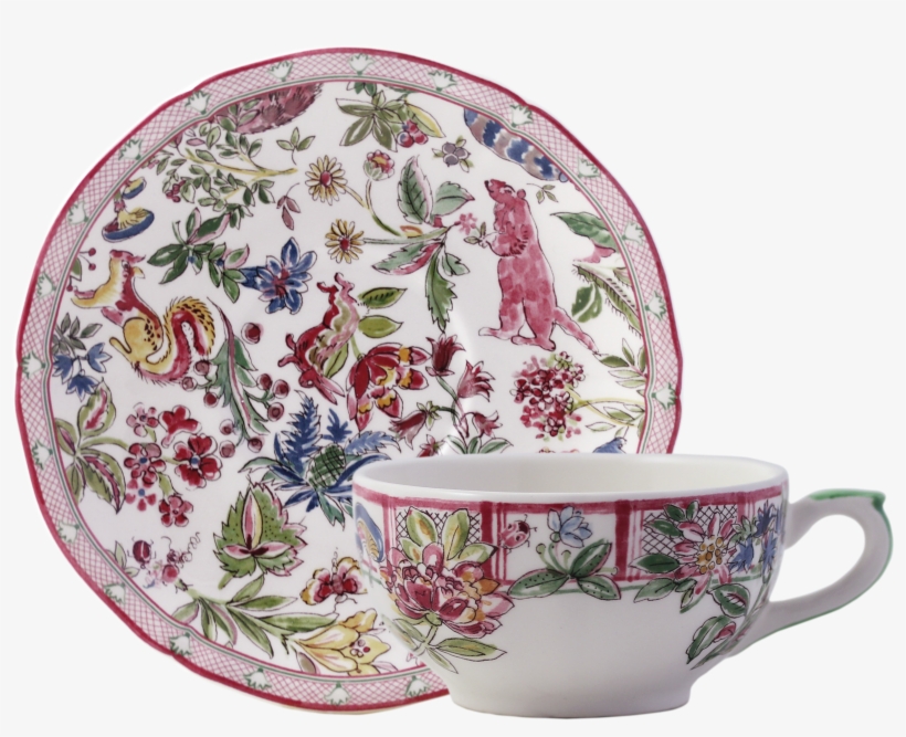 2 Tea Cups & Scrs - Gien Jardin Imaginaire Jumbo Cup Saucer Transparent ...