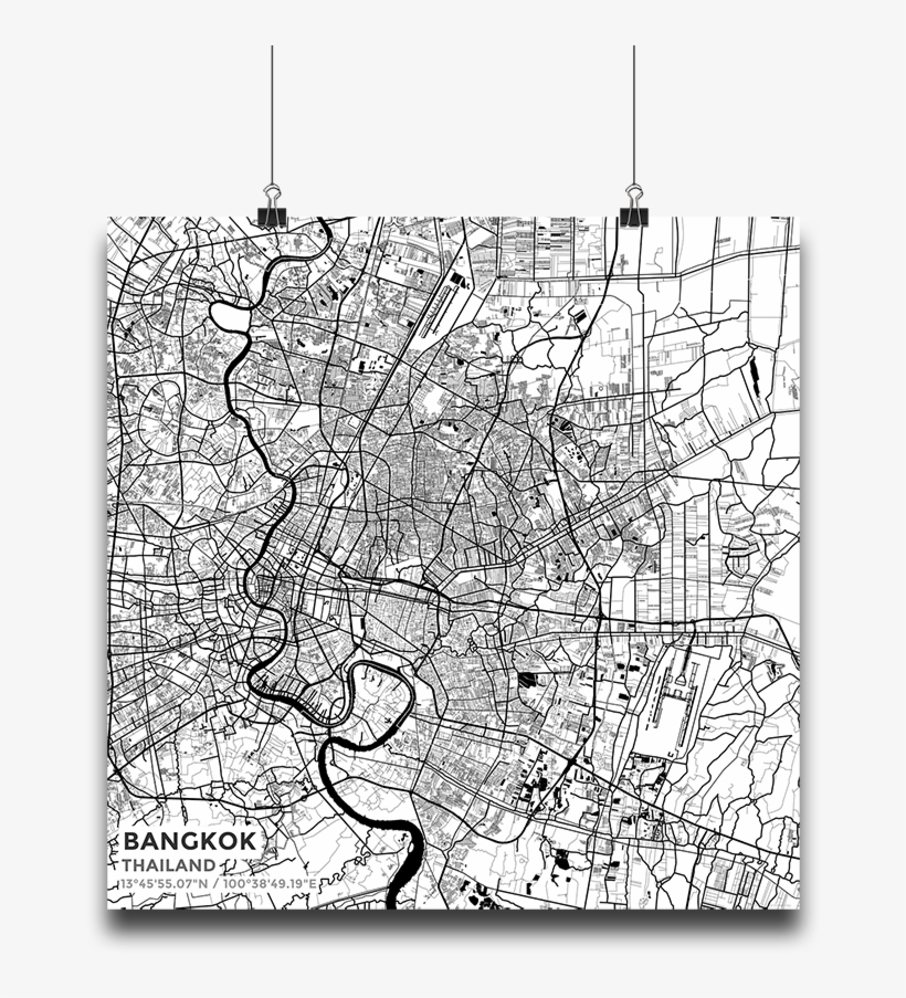 Premium Map Poster Of Bangkok Thailand - Monochrome Transparent PNG ...