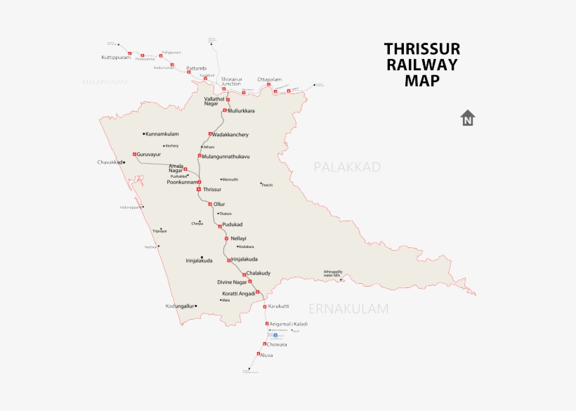 Railway Network In Thrissur District - Thrissur Map Png Transparent PNG ...