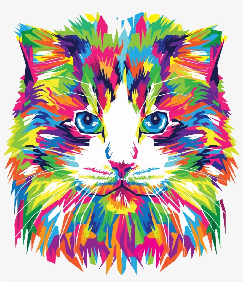 Big Image - Colorful Cat Vector Transparent PNG - 2110x2344 - Free ...