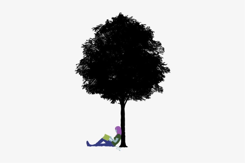 Girl Reading A Book, Sitting Against A Tree - Tree With Girls Reading ...