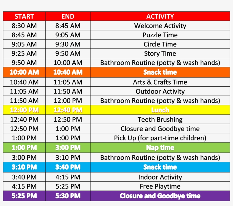 Preschool Program - Preschool Nap Time Schedule Transparent PNG ...