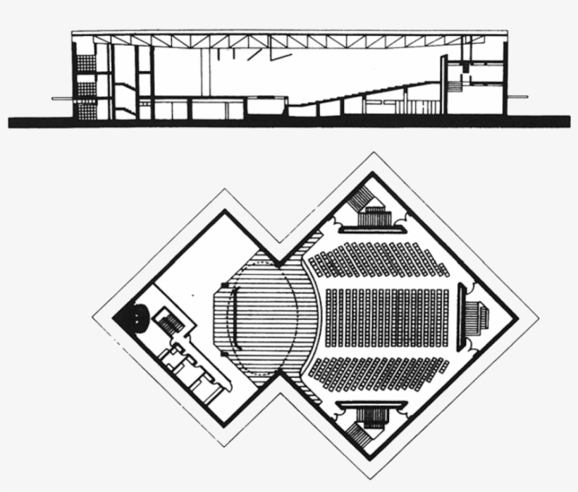 Plan And Section From Vistāra - Tagore Hall Ahmedabad Architecture ...