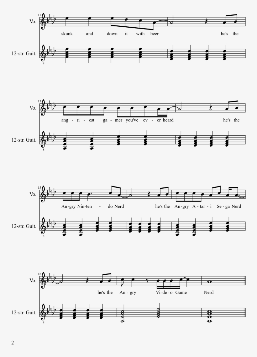 Sheet Music 2 Of 2 Pages - Avgn Theme Piano Sheet Music Transparent PNG ...
