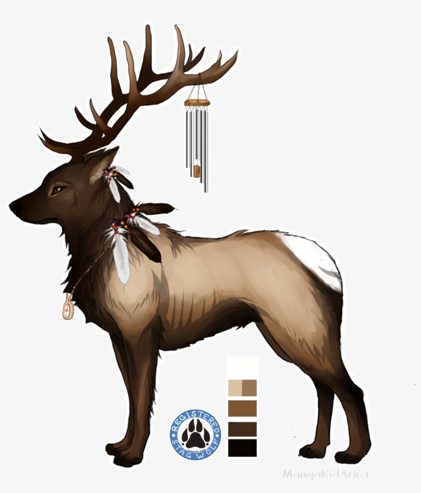 Stag Wolf For Rayven By Mangakidart-d7zsti4 - Wolf With Elk Antlers ...