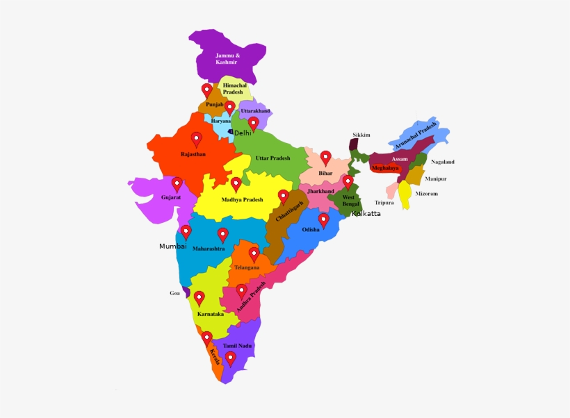 Colorful India Political Map Clearly Labeled Stock Vector