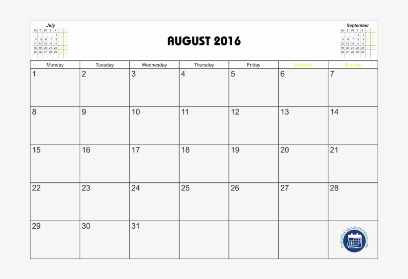 2016 Calendar August Printable - Calendar Transparent PNG - 700x480 ...