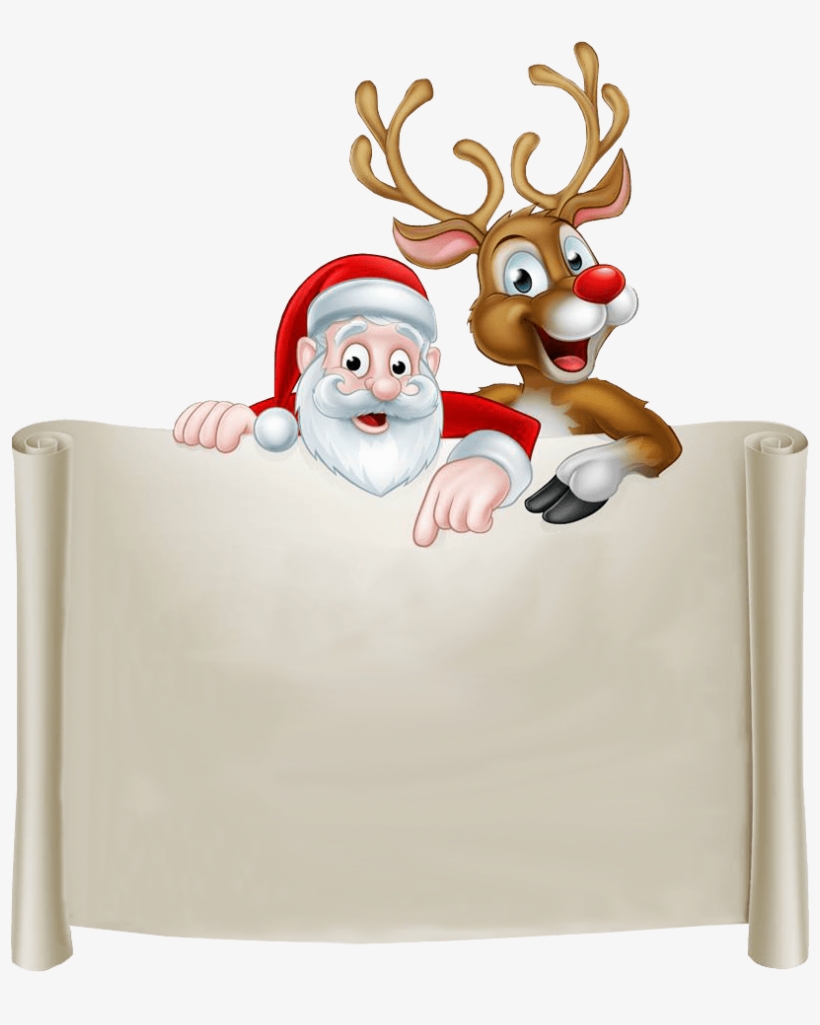 Santa And Rudolph Blank Notice Transparent Background - Cartoon ...