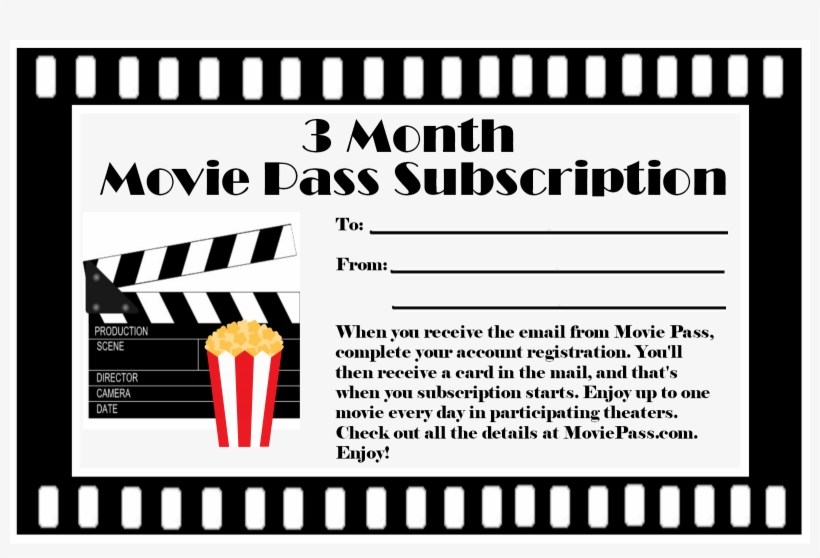Movie Pass Subscription Gift Certificate Free Printable - Film Strip ...