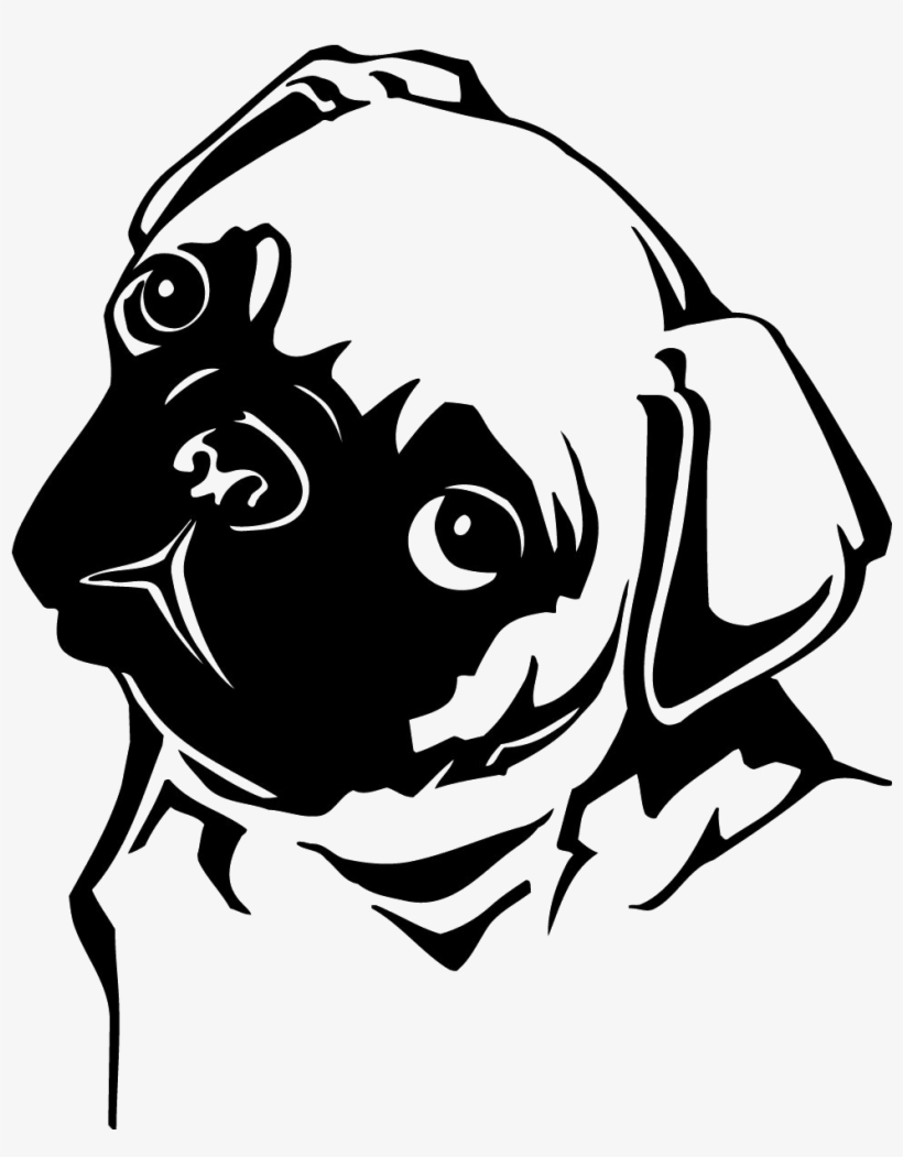Pug Dog Wall Art Sticker - Pug Black And White Clip Art Transparent PNG ...