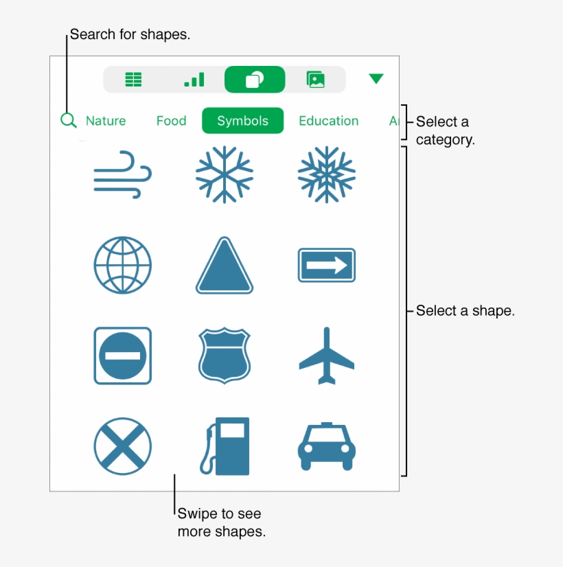 The Shapes Library, With Categories At The Top And - Library ...