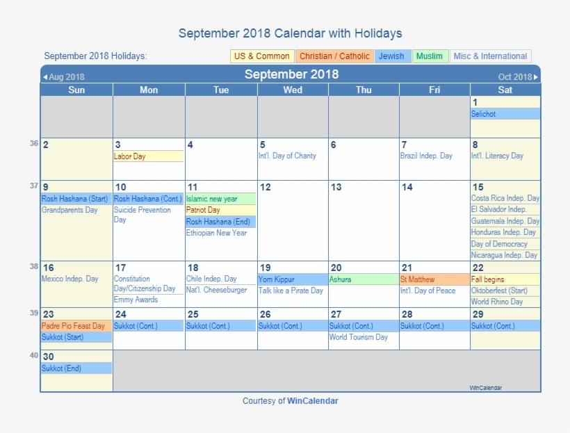 Download September 2018 Printable Calendar With Us Holidays - September ...