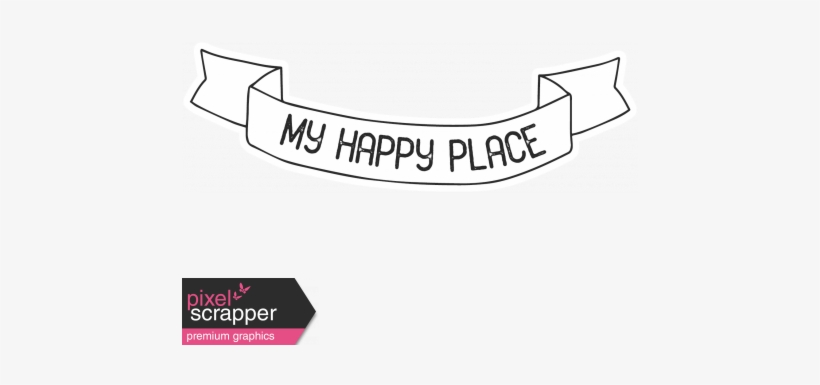 Hashtag My Happy Place Banner Print - Line Art Transparent PNG ...