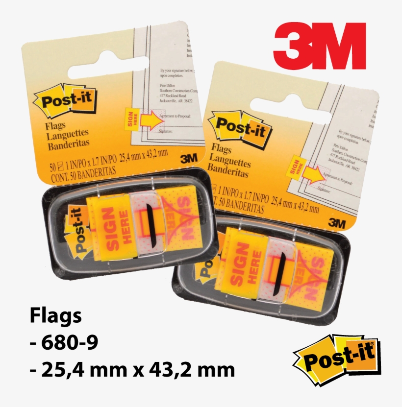 680-9 - 3m Post-it Sign Here Flags (50 Flags) Transparent PNG - 799x801 ...