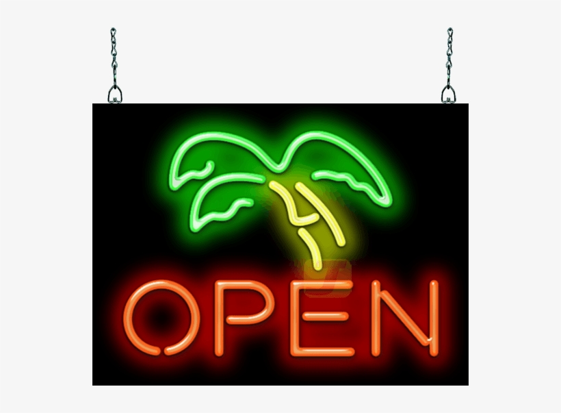 Palm Tree Open Neon Sign - Tanning Neon Sign Transparent PNG - 550x523 ...